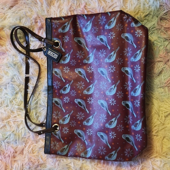 Relic | Bags | Relic Burgundy And Blue Bird Shoulder Purse | Poshmark